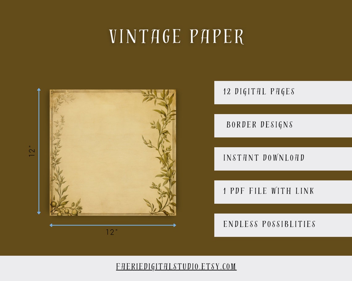 Vintage Border Designs, Vintage Paper, Digital Paper, Instant Downloads ...