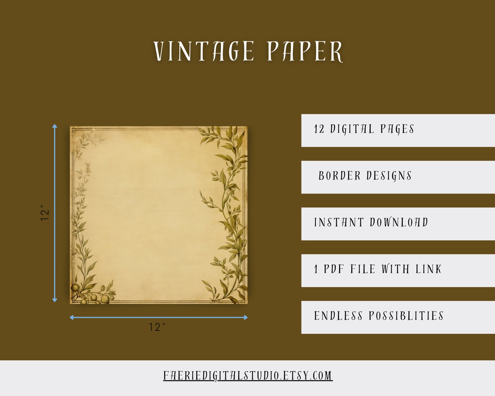 Vintage Border Designs, Vintage Paper, Digital Paper, Instant Downloads ...