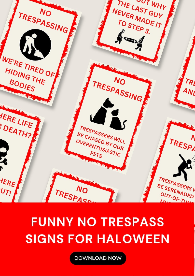 6 Pack of Halloween Decorations No Trespassing Funny Sign Collection ...