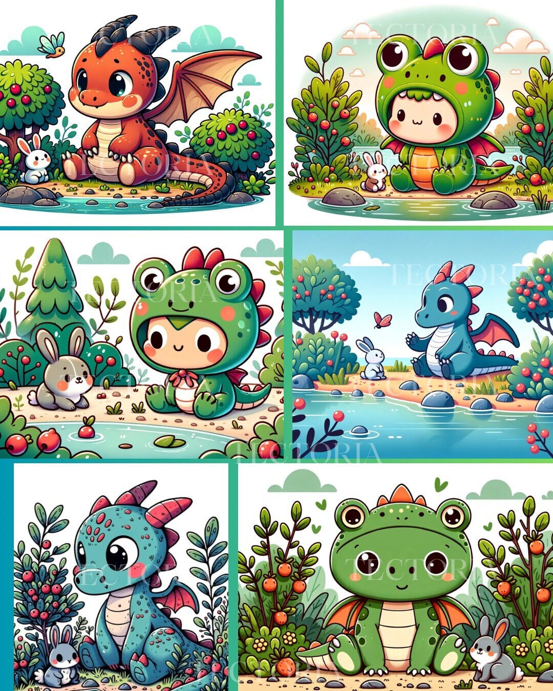 Postcards Set With 6 Cute Cartoonish Dragons Postcards Collection With Dragons - Etsy