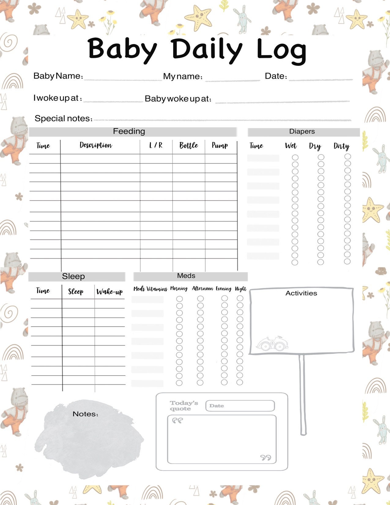 Newborn Tracker and Infant Log - A Printable Copy to Record Infant ...