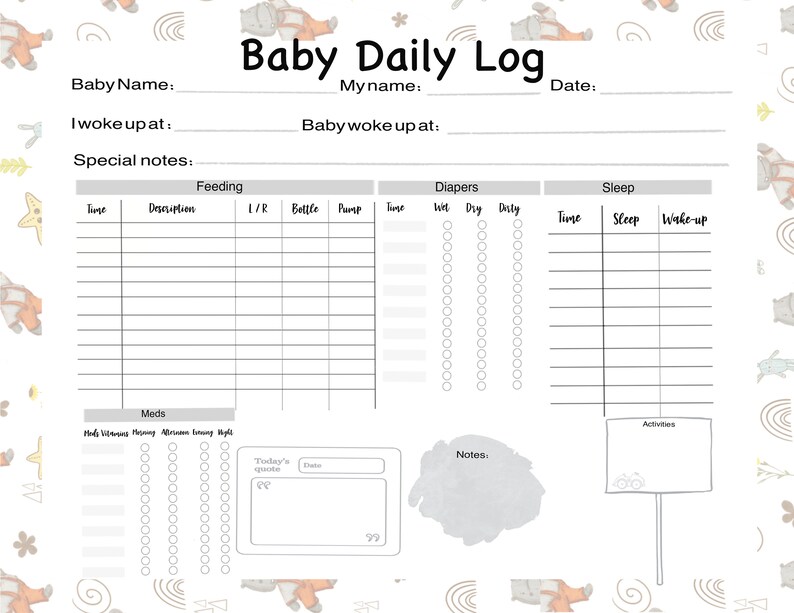 Newborn Tracker and Infant Log - A Printable Copy to Record Infant ...