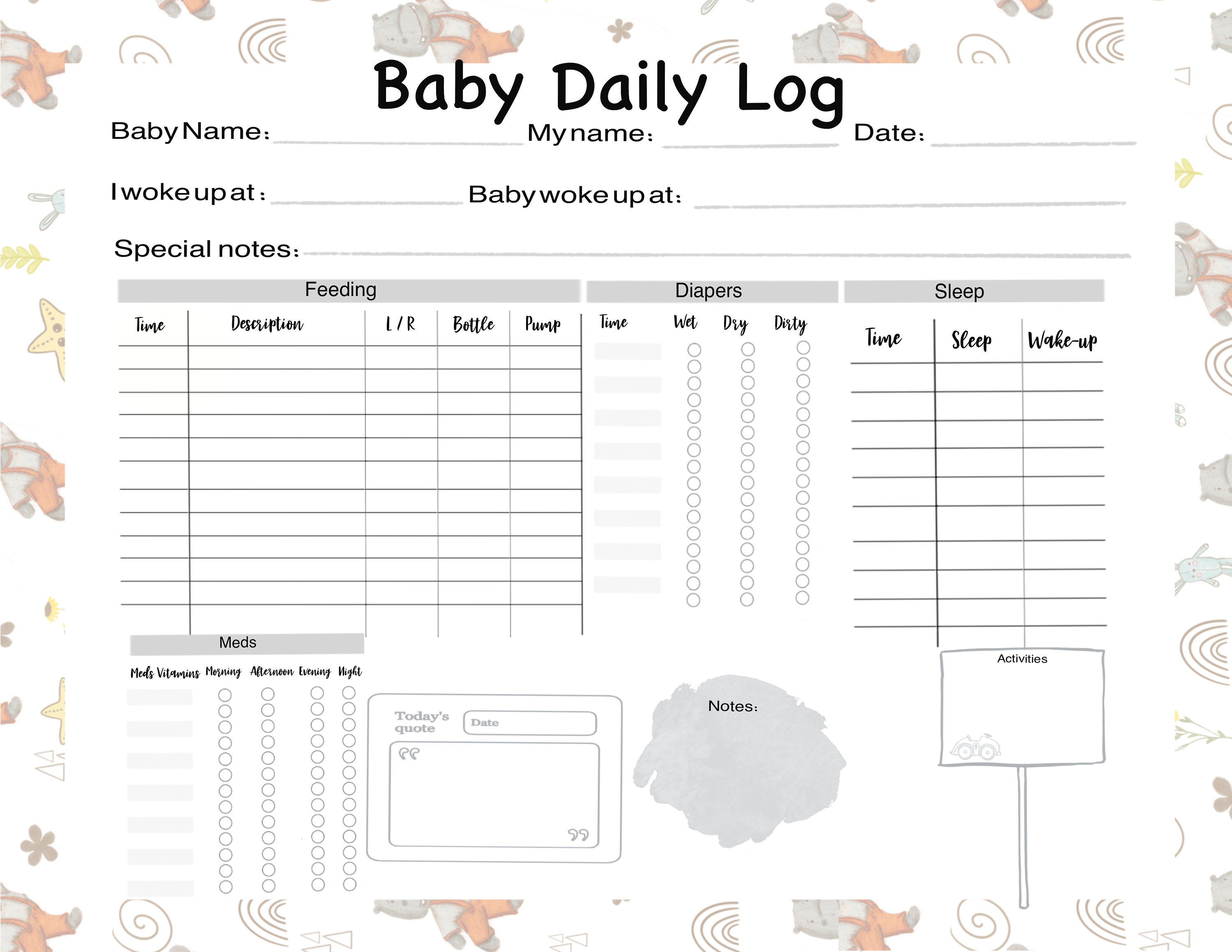 Newborn Tracker and Infant Log - A Printable Copy to Record Infant ...