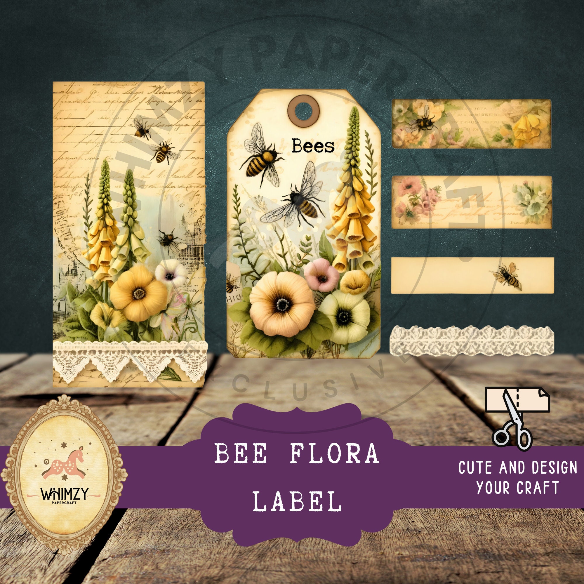 Bee Tag Fussy Cut Bees Bee Junk Journal Kit Bee Printables Fussy Cuts ...