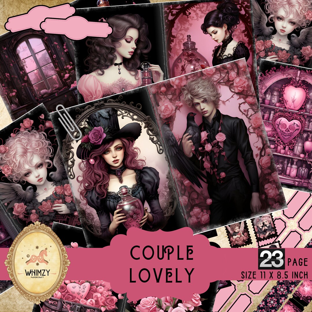 Love Couple Junk Journal, Charmed Heart, Valentine Papers Lover ...