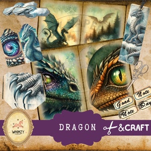 Dragon Junk Journal Kit Fantasy Collage Printables Fantasy Kit Dragon ...