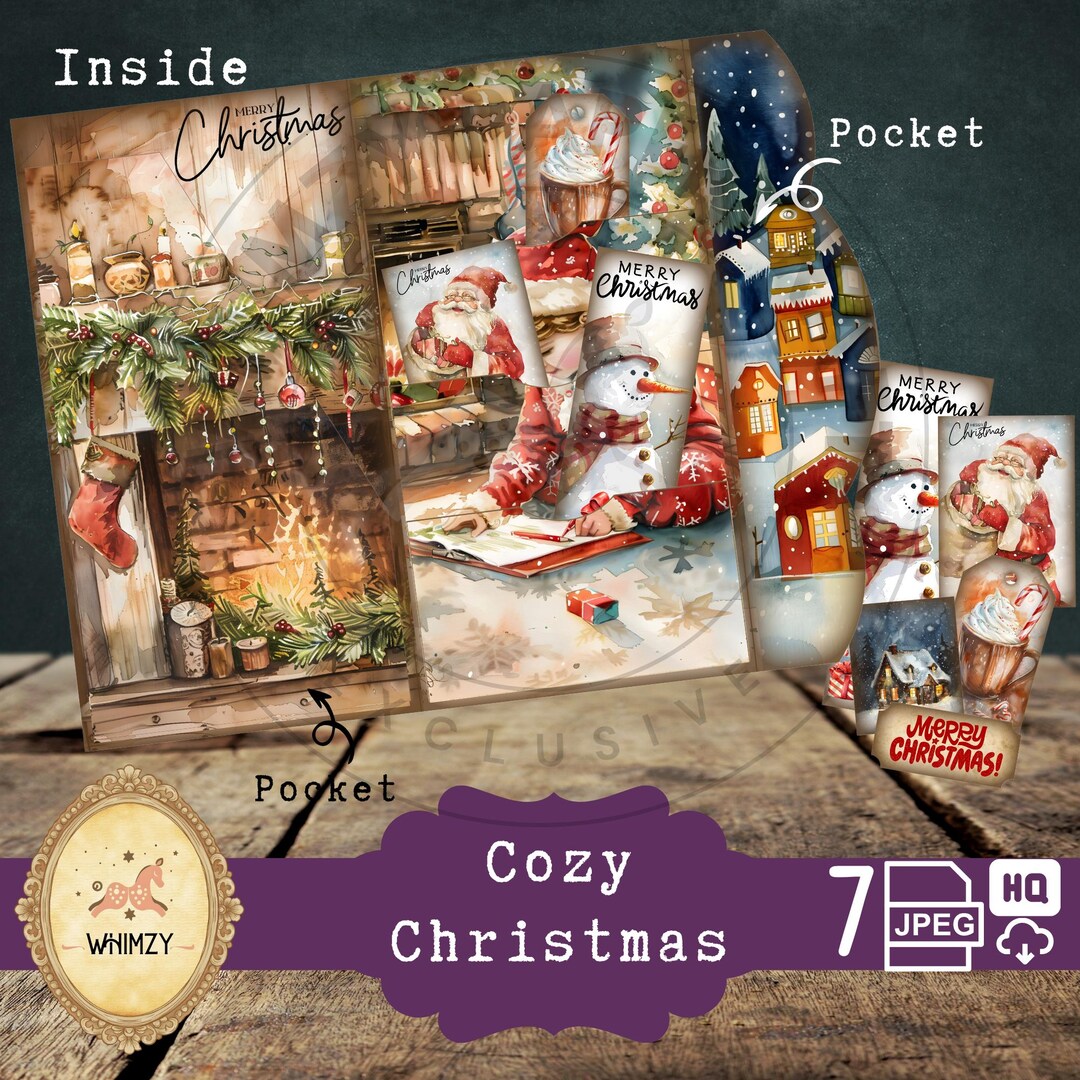 Cozy Christmas Trifold Folio Winter Junk Journal Kit DIY Folding Folder ...
