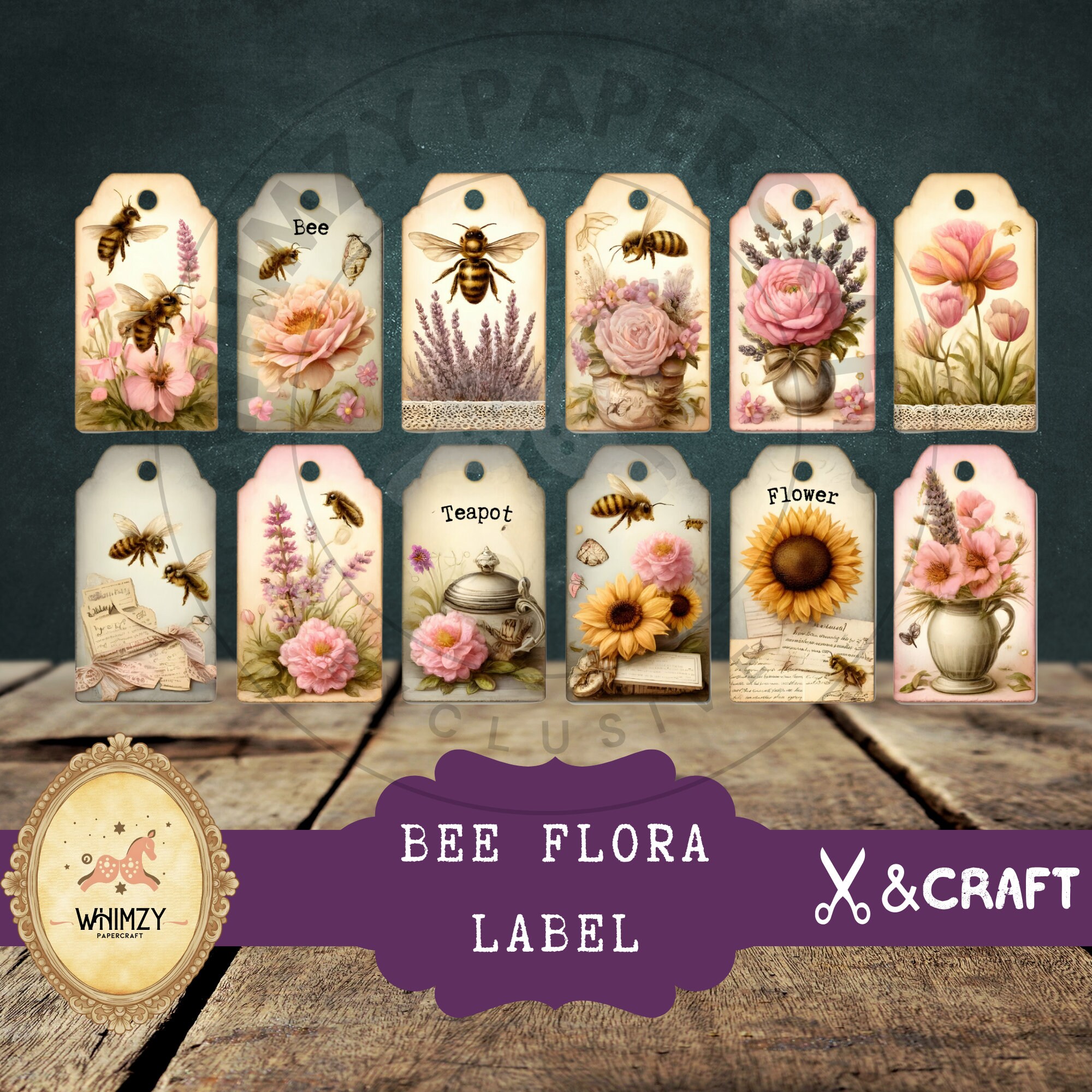 Bee Tag Fussy Cut Bees Bee Junk Journal Kit Bee Printables Fussy Cuts ...