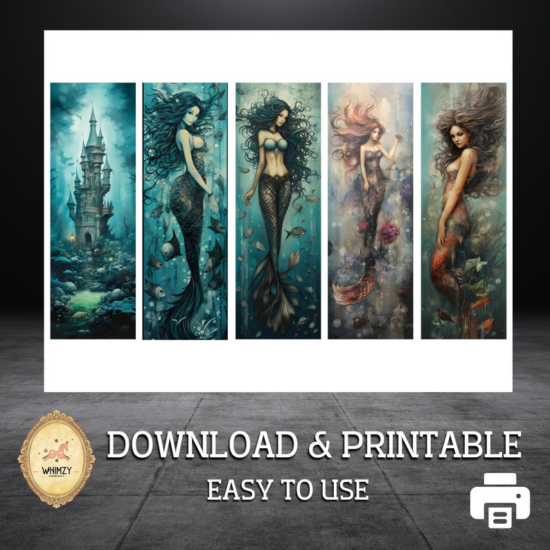 Fantasy Mermaid Printable Bookmarks: Sea Junk Journal Bookmark Bundle ...