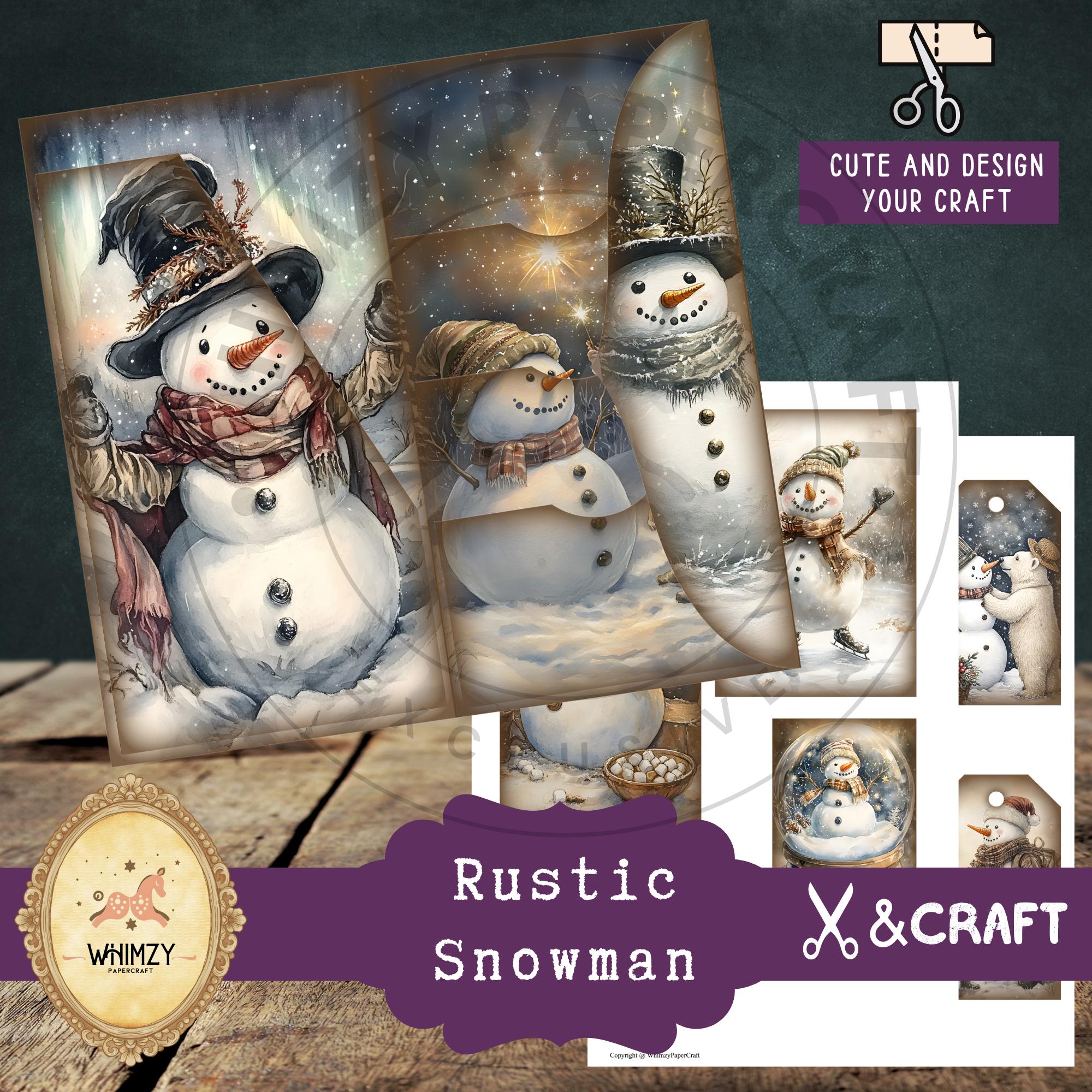 Snowman Trifold Folio Junk Journal Kit | Rustic Christmas Mini Folio ...