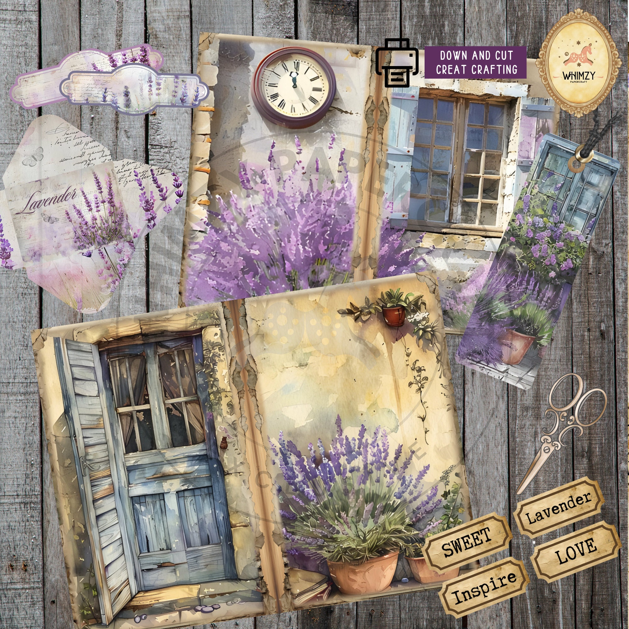 Lavender Junk Journal Kit, Printable Purple Flower Shabby Chic Ephemera ...