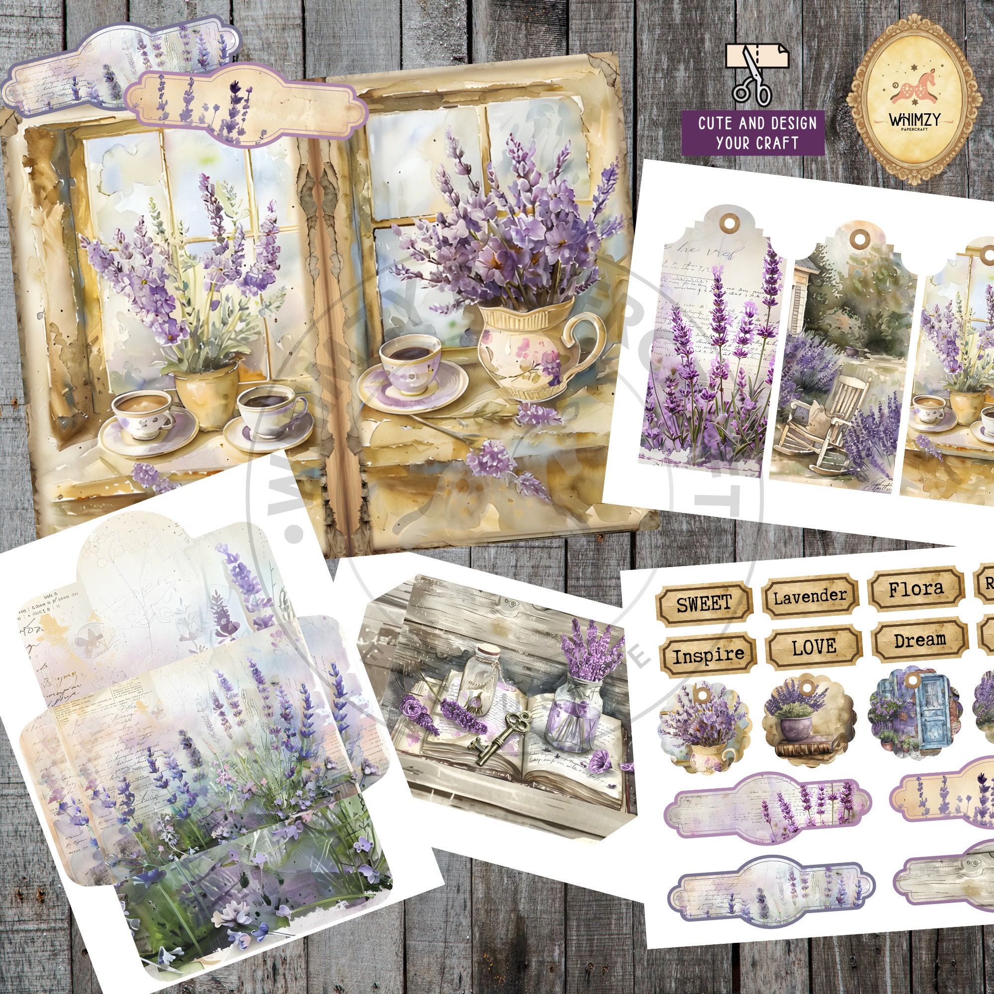 Lavender Junk Journal Kit, Printable Purple Flower Shabby Chic Ephemera ...