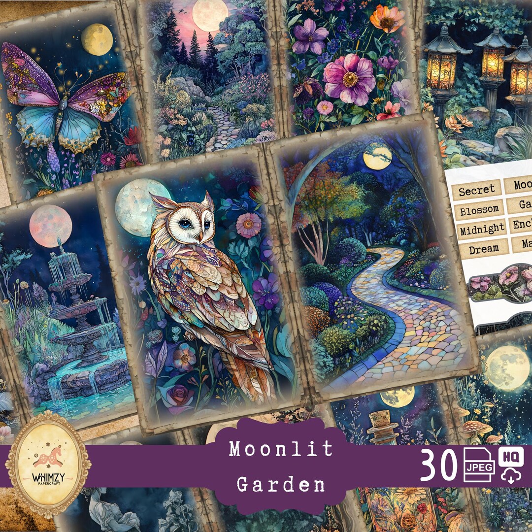 Moonlight Garden Junk Journal Kit | Lunar Flower Printable Night ...