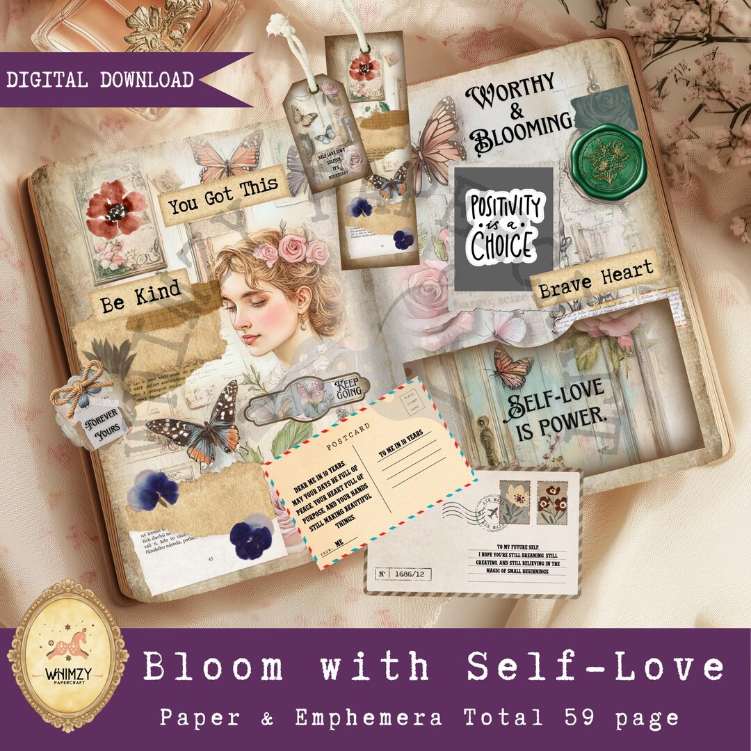 Self Love Junk Journal Positive Printable Shabby Letter Paper Bloom ...