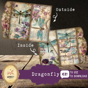 Dragonfly Trifold Folio Junkjournal Kit Vintage DIY Mini Folio Junk Journal Kit Digital Folding ...