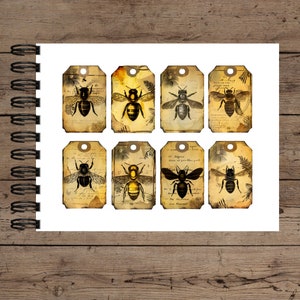 Bees Junk Journal Tag Vintage Bee Junk Journal Kit Label Collage Sheet ...