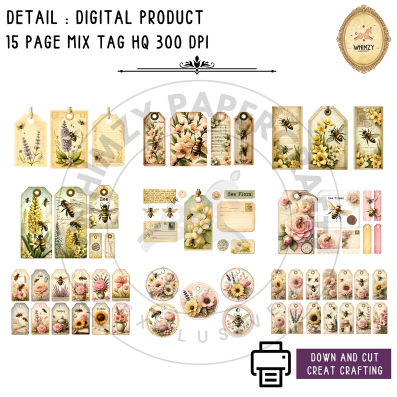 Bee Tag Fussy Cut Bees Bee Junk Journal Kit Bee Printables Fussy Cuts Ephemera for Junk Journals ...