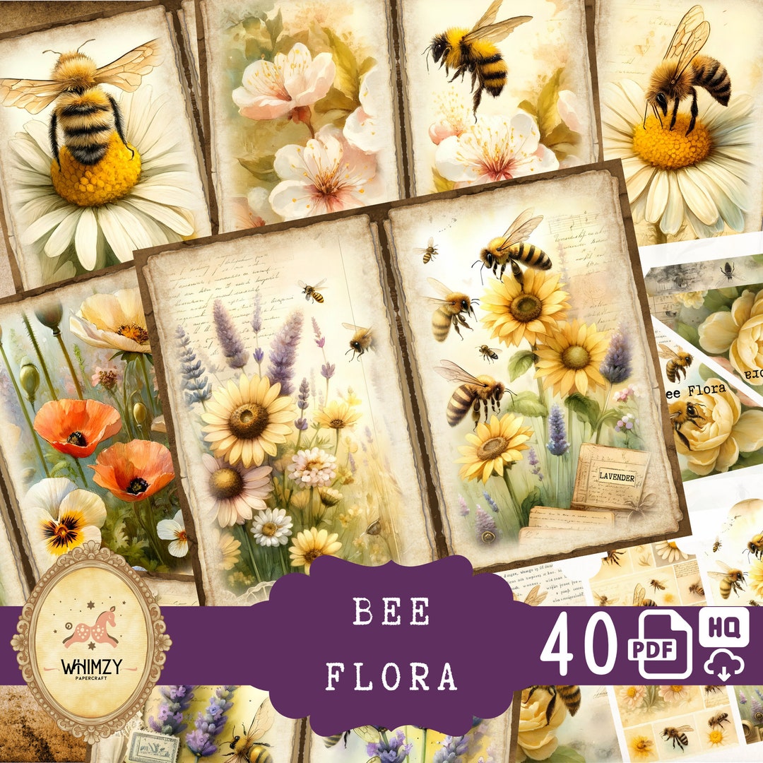 Bees Flora Junk Journal Vintage Bee Junk Journal Kit Digital Collage ...