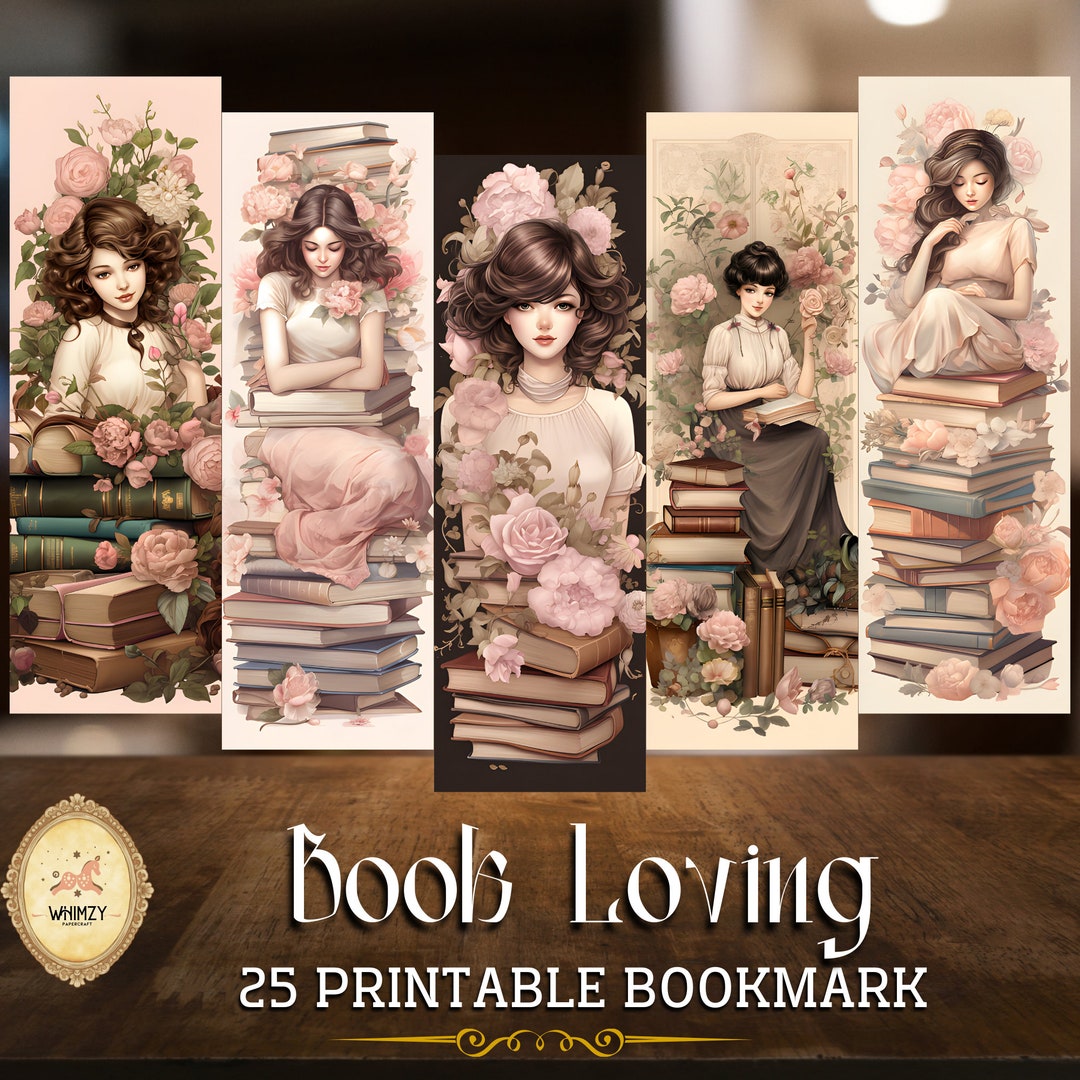 Stacked Books Printable Bookmarks, Book Lovers Library Gift, Victorian ...