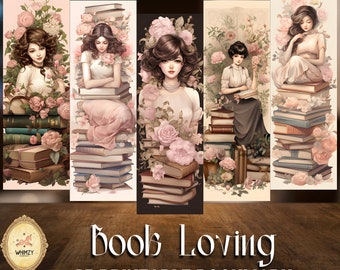 Stacked Books Printable Bookmarks, Book Lovers Designs, Digital Letter ...