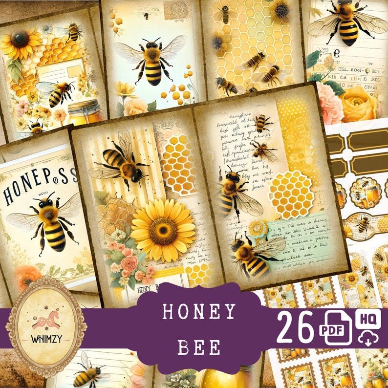 Honey Bees Junk Journal Vintage Bee Junk Journal Kit Digital Collage ...