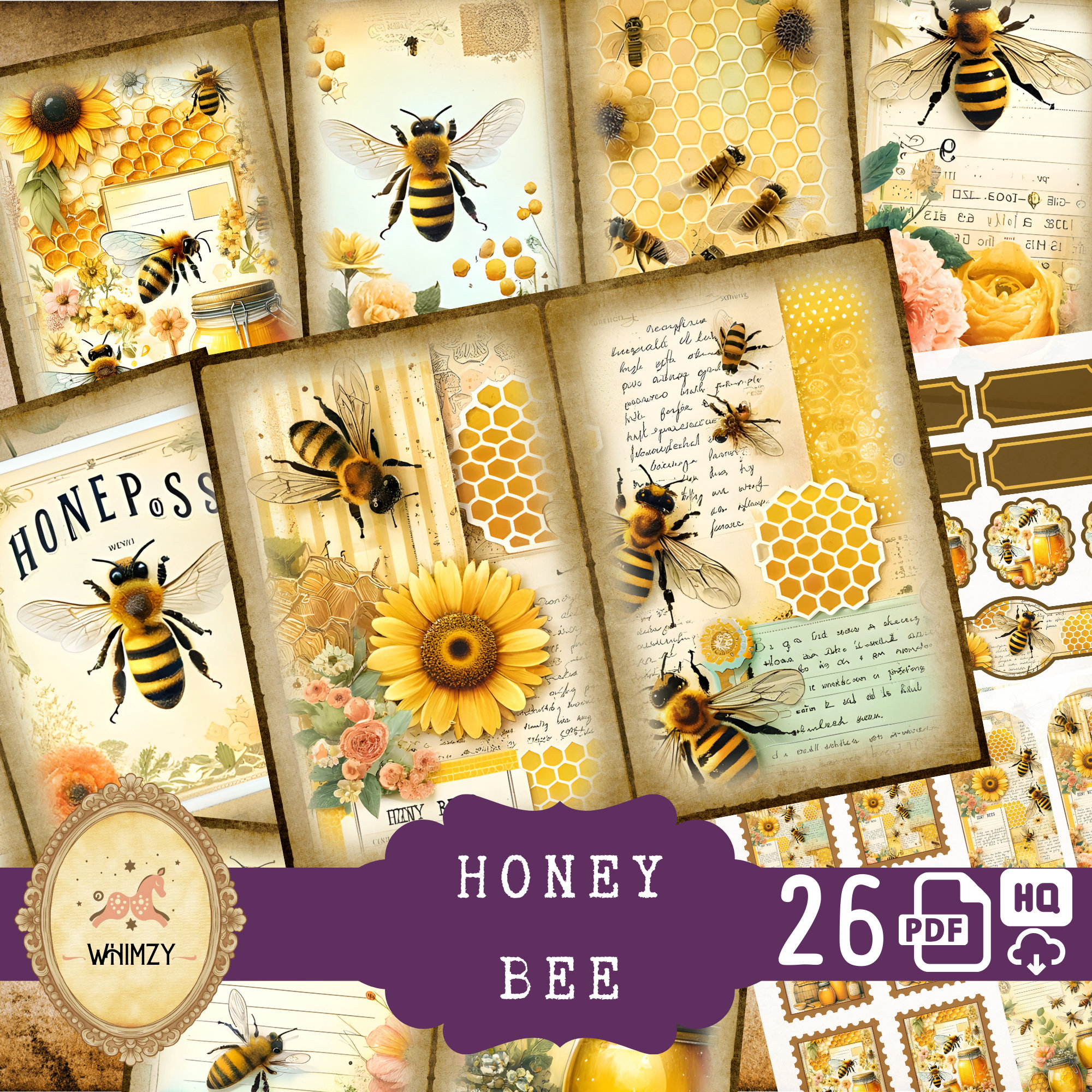 Honey Bees Junk Journal Vintage Bee Junk Journal Kit Digital Collage ...