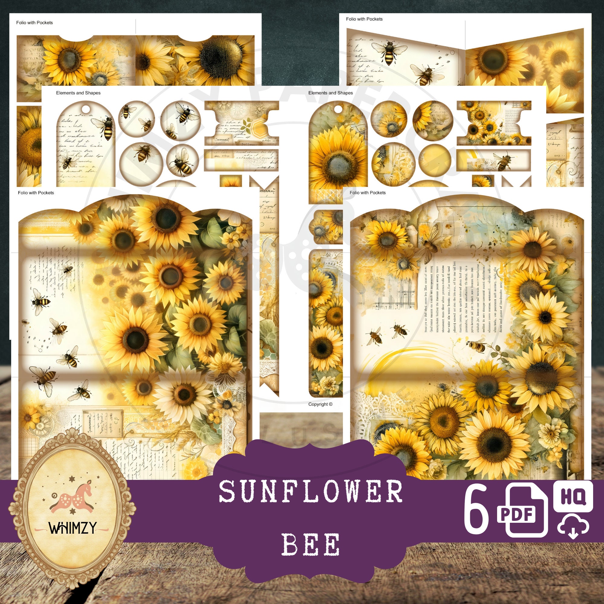 Sunflower Trifold Folio Junkjournal Kit Vintage DIY Mini Folio Junk Journal Kit Digital Folding ...