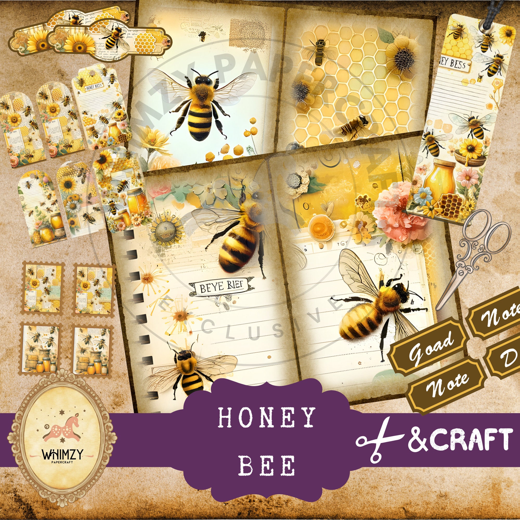 Honey Bees Junk Journal Vintage Bee Junk Journal Kit Digital Collage ...
