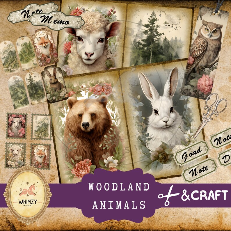 Woodland Animals Junk Journal Pages Forest Printable Digital Scrapbook ...