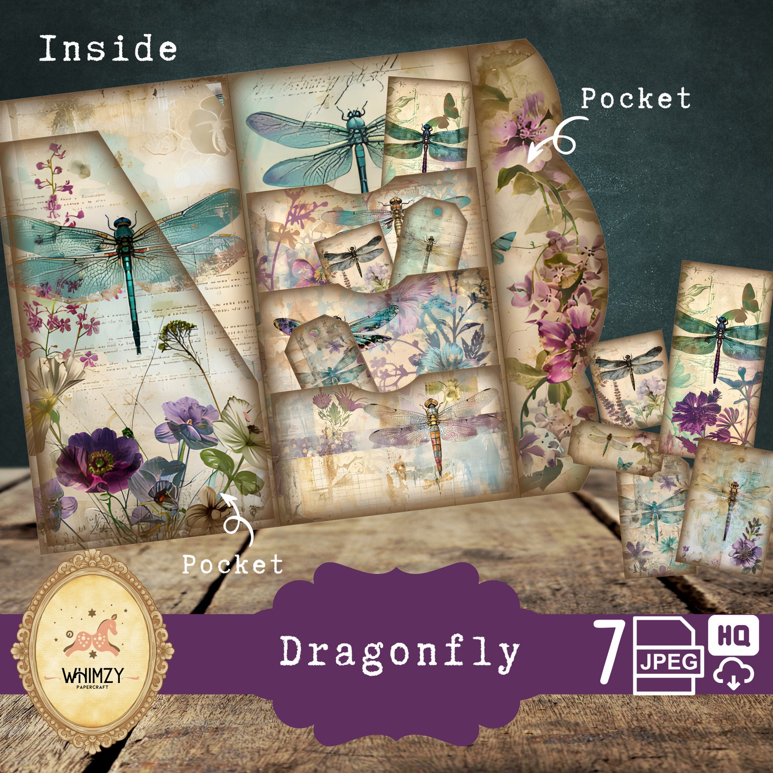 Dragonfly Trifold Folio Junkjournal Kit Vintage DIY Mini Folio Junk Journal Kit Digital Folding ...