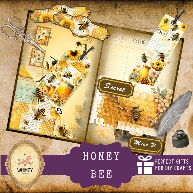 Honey Bees Junk Journal Vintage Bee Junk Journal Kit Digital Collage ...