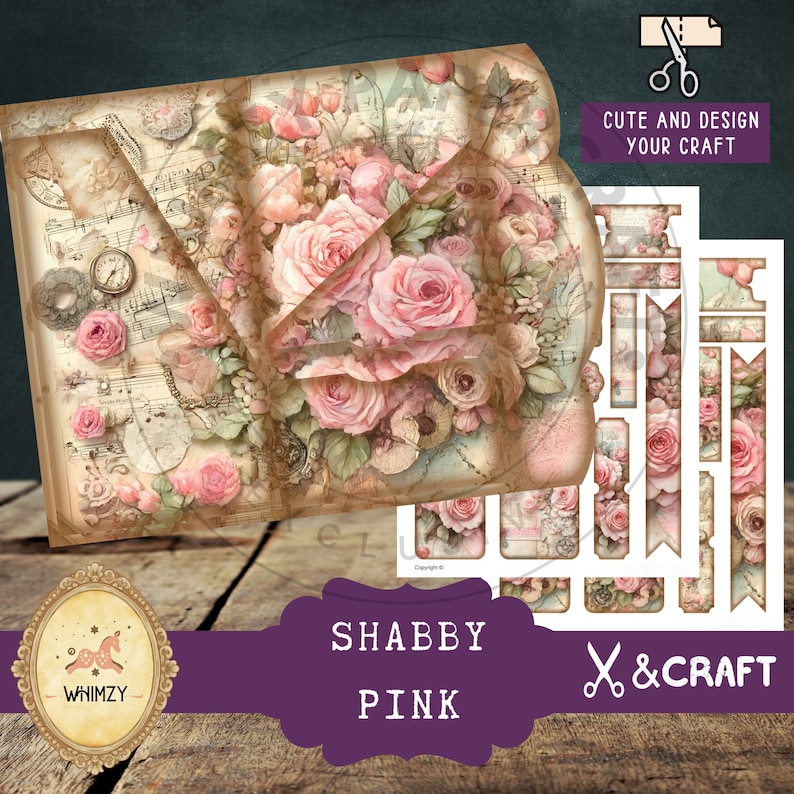 Shabby Rose Trifold Folio Junkjournal Kit Vintage Diy Mini Folio Junk 
