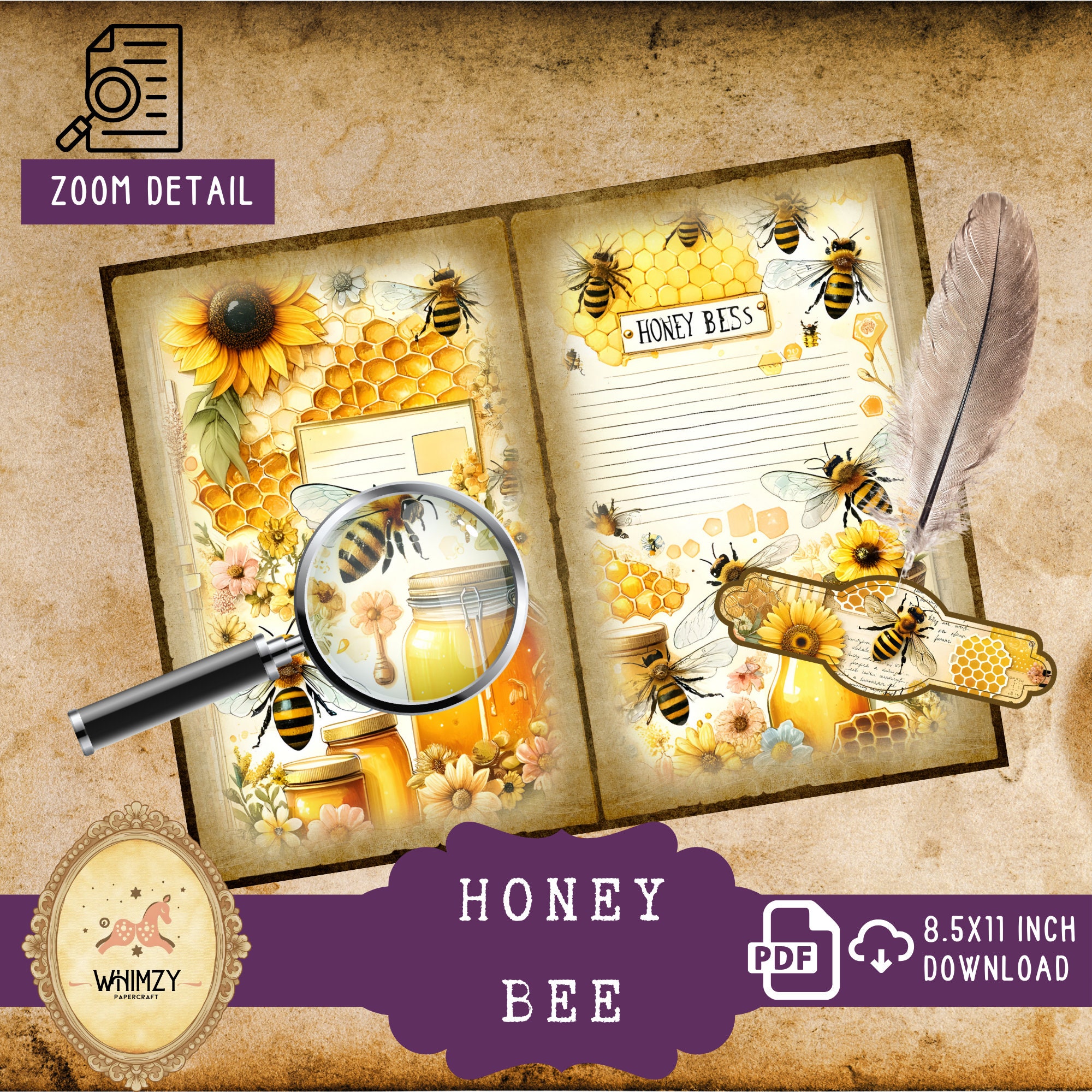 Honey Bees Junk Journal Vintage Bee Junk Journal Kit Digital Collage ...