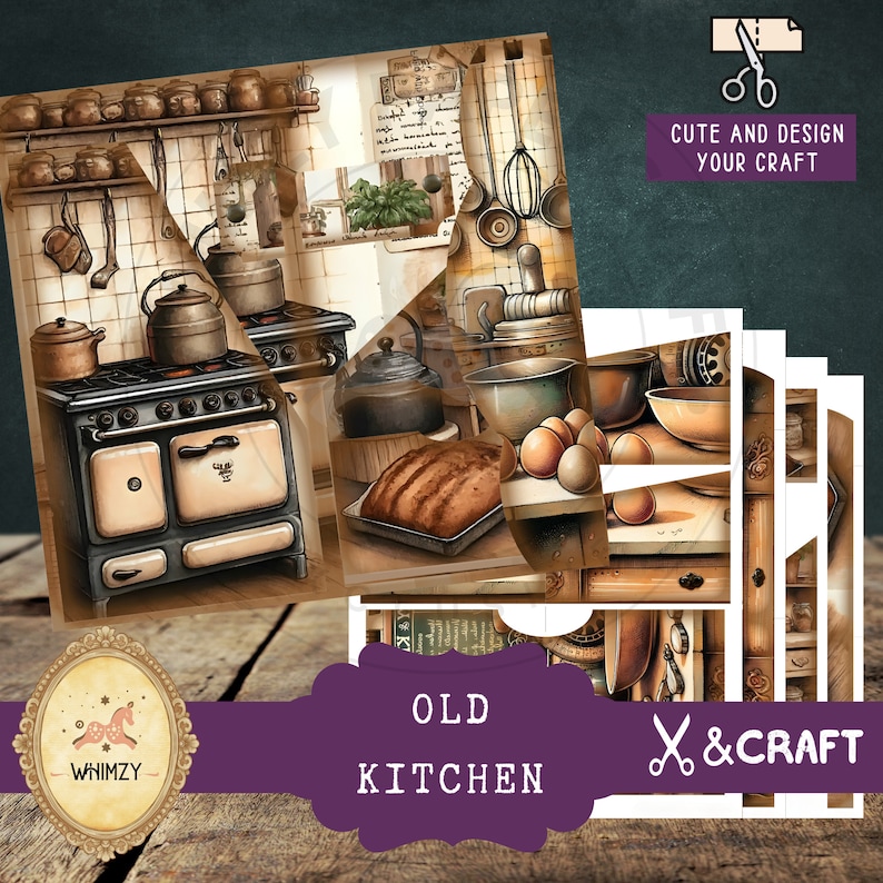 Vintage Kitchen Junk Journal Kit: Trifold Folio, Pocket Inserts ...