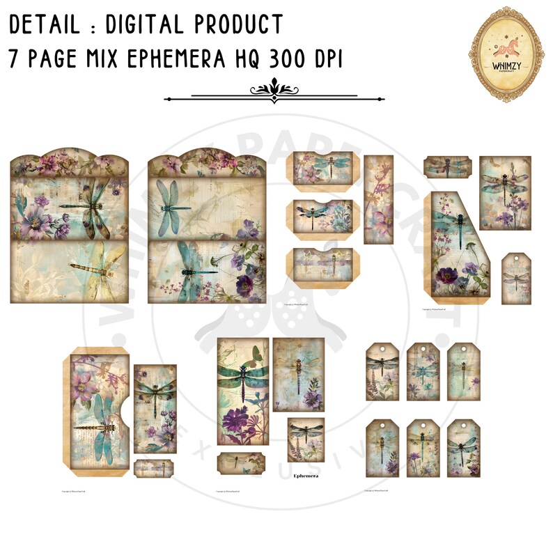 Dragonfly Trifold Folio Junkjournal Kit Vintage DIY Mini Folio Junk Journal Kit Digital Folding ...