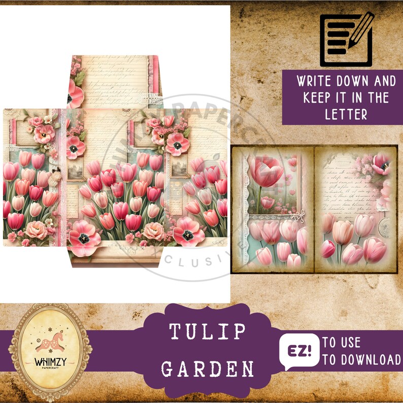 Tulips Junk Journal Kit Ephemera Pink Tulips Printable Tags & Labels ...