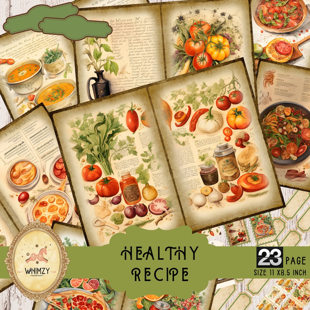 Recipes Junk Journal Recipe Book Paper Grandma's Kitchen Cooking ...