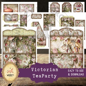 Tea Party Trifold Folio Junkjournal Kit Vintage Diy Mini Folio Junk