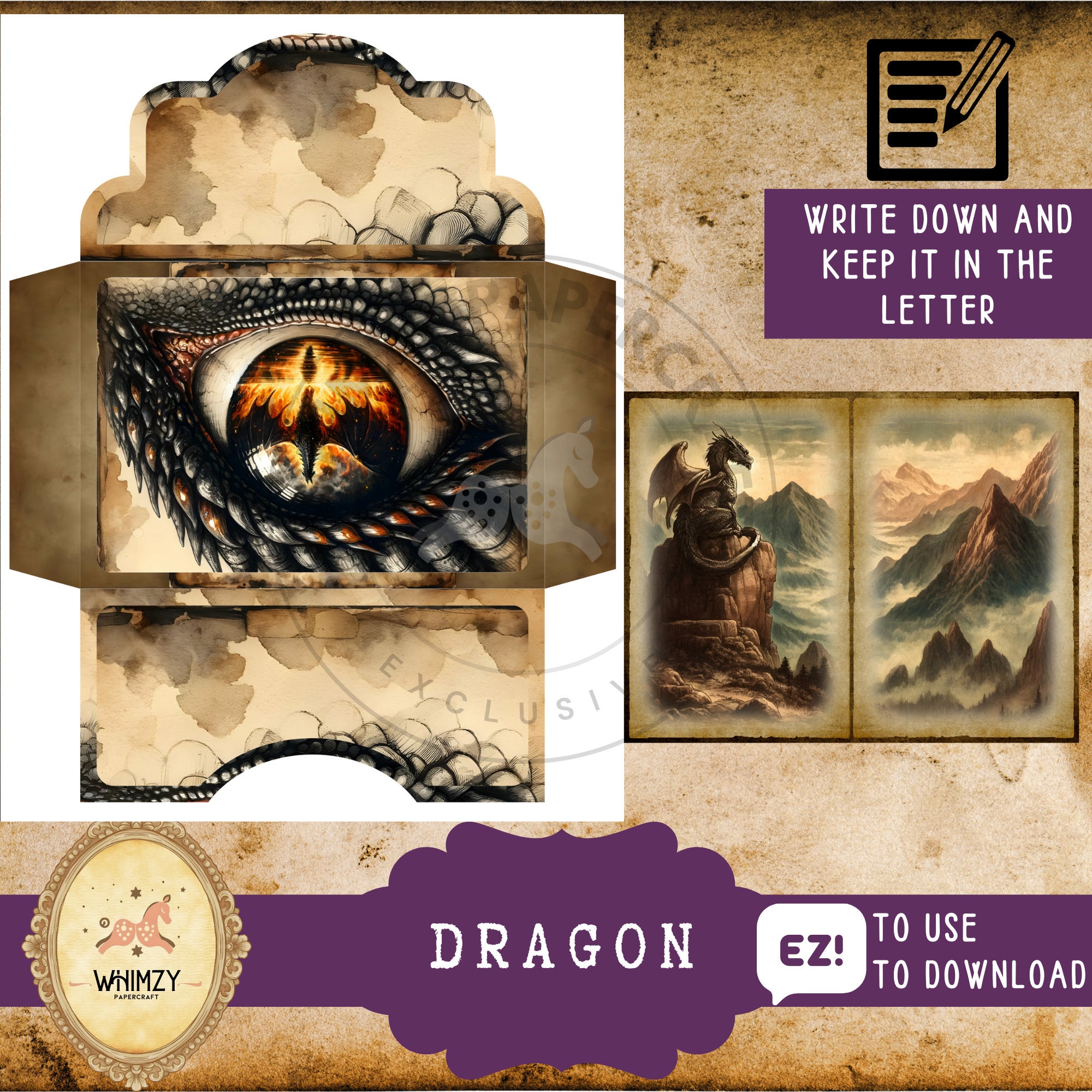 Dragon Junk Journal Kit Fantasy Collage Printables Fantasy Kit Dragon ...