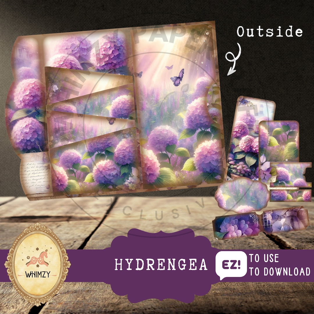 Hydrangea Trifold Folio Junkjournal Kit Vintage DIY Mini Folio Junk ...