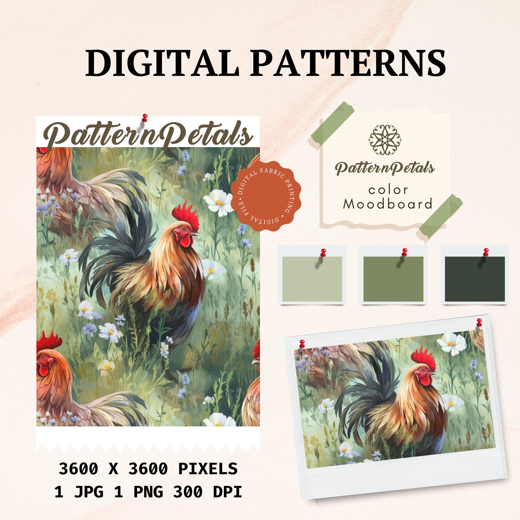 Farmhouse Chicken Seamless Pattern Farmhouse Chicken Papers Farmhouse ...
