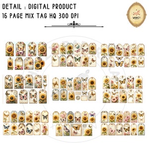 Sunflower Butterflies Journal Tags Botanical Printable Label Flowers ...