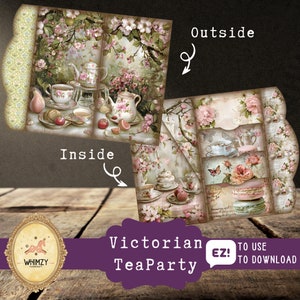 Tea Party Trifold Folio Junkjournal Kit Vintage Diy Mini Folio Junk