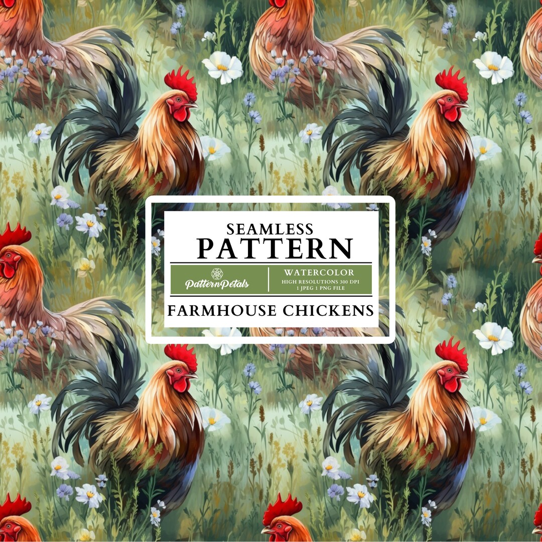 Farmhouse Chicken Seamless Pattern Farmhouse Chicken Papers Farmhouse ...