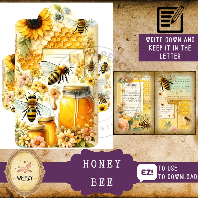 Honey Bees Junk Journal Vintage Bee Junk Journal Kit Digital Collage ...