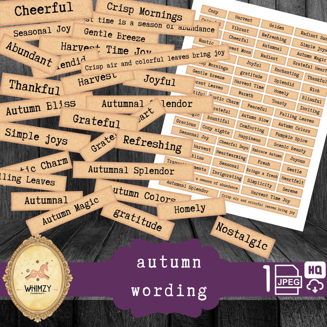 Autumn Inspirational Words Labels | Fall Positive Words | Vintage Junk ...