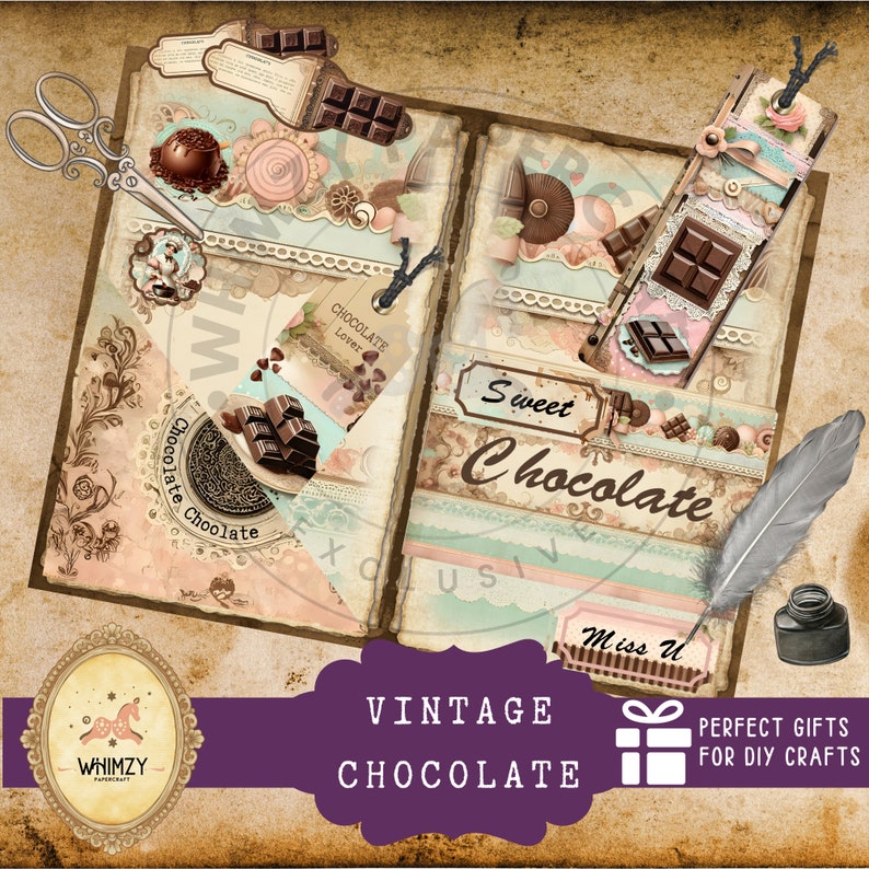 Chocolate Junk Journal Papers | Vintage Coffee & Sweets Ephemera - Etsy
