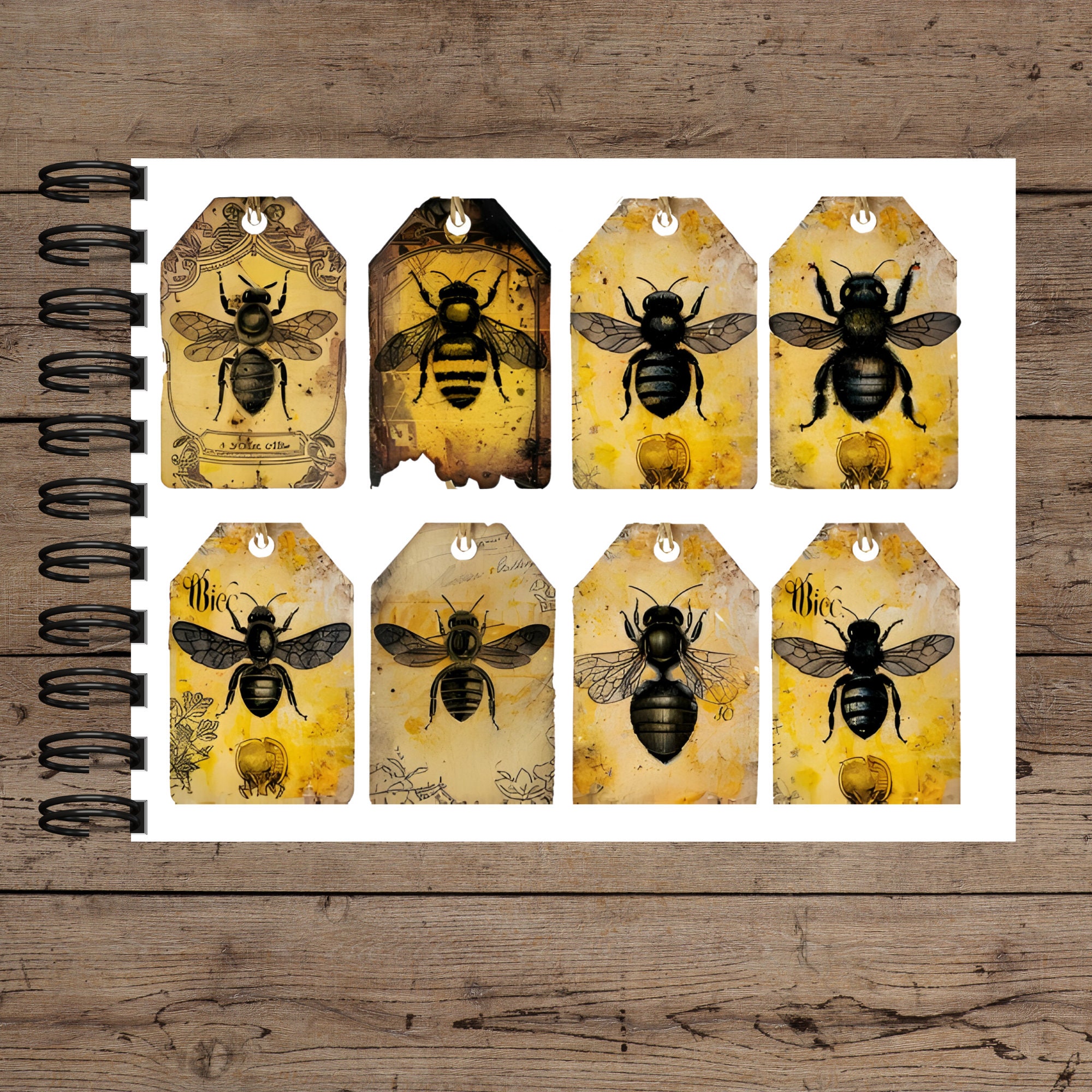 Bees Junk Journal Tag Vintage Bee Junk Journal Kit Label Collage Sheet ...