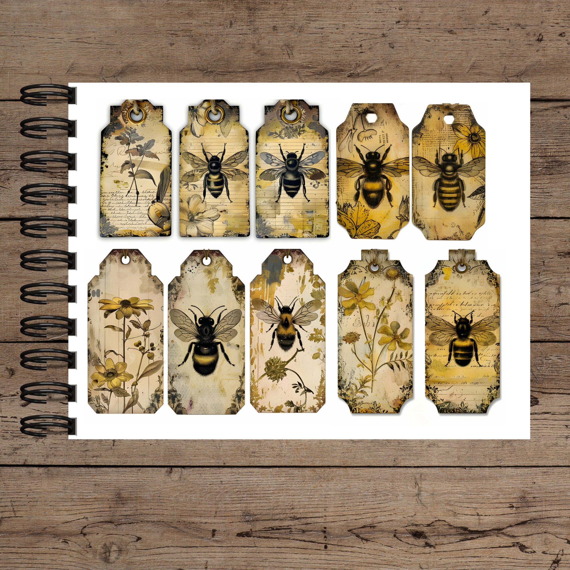 Bees Junk Journal Tag Vintage Bee Junk Journal Kit Label Collage Sheet ...