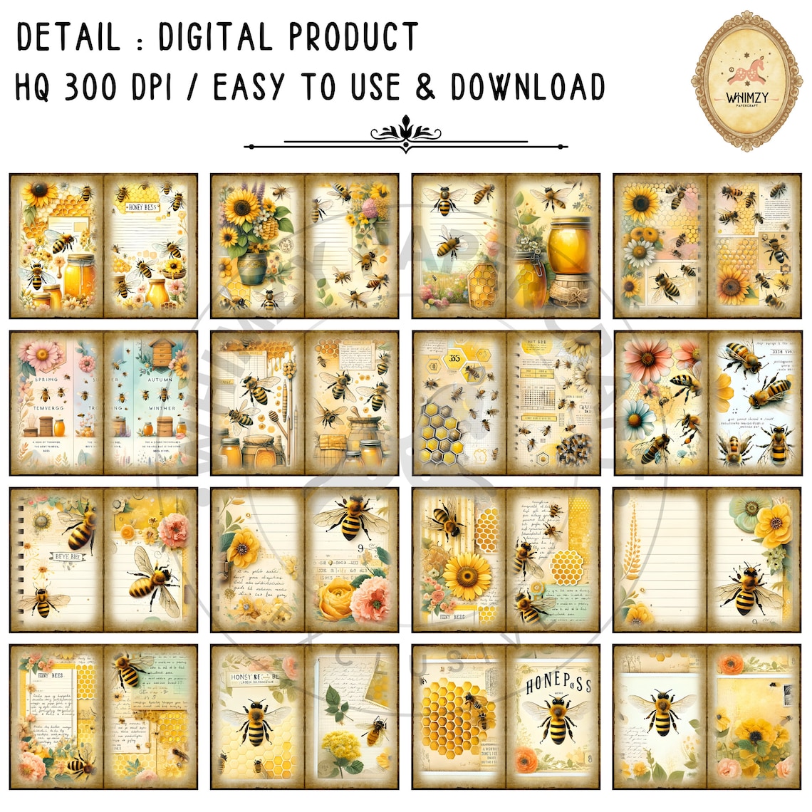 Honey Bees Junk Journal Vintage Bee Junk Journal Kit Digital Collage ...